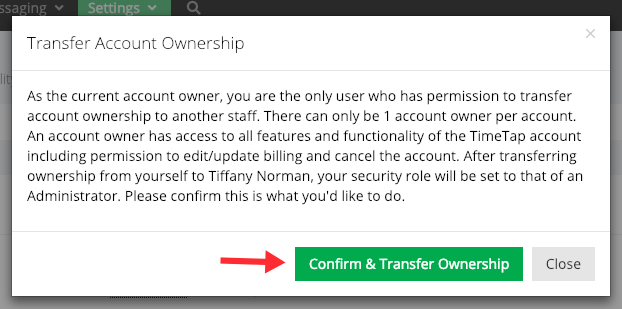 How can I transfer account ownership to another user? – TimeTap