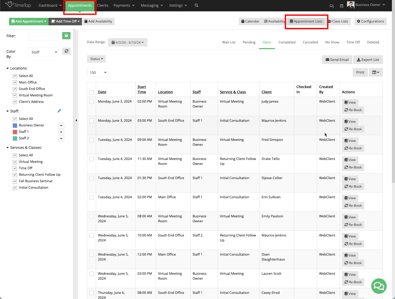 Using Appointment Lists – TimeTap