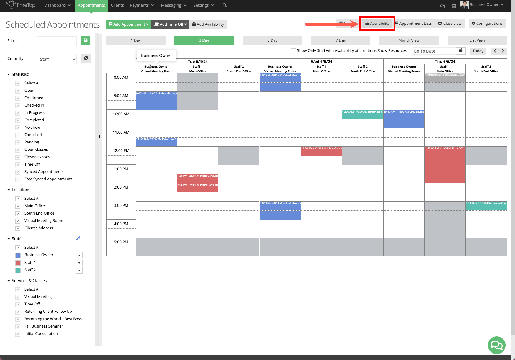 Using the Availability View – TimeTap