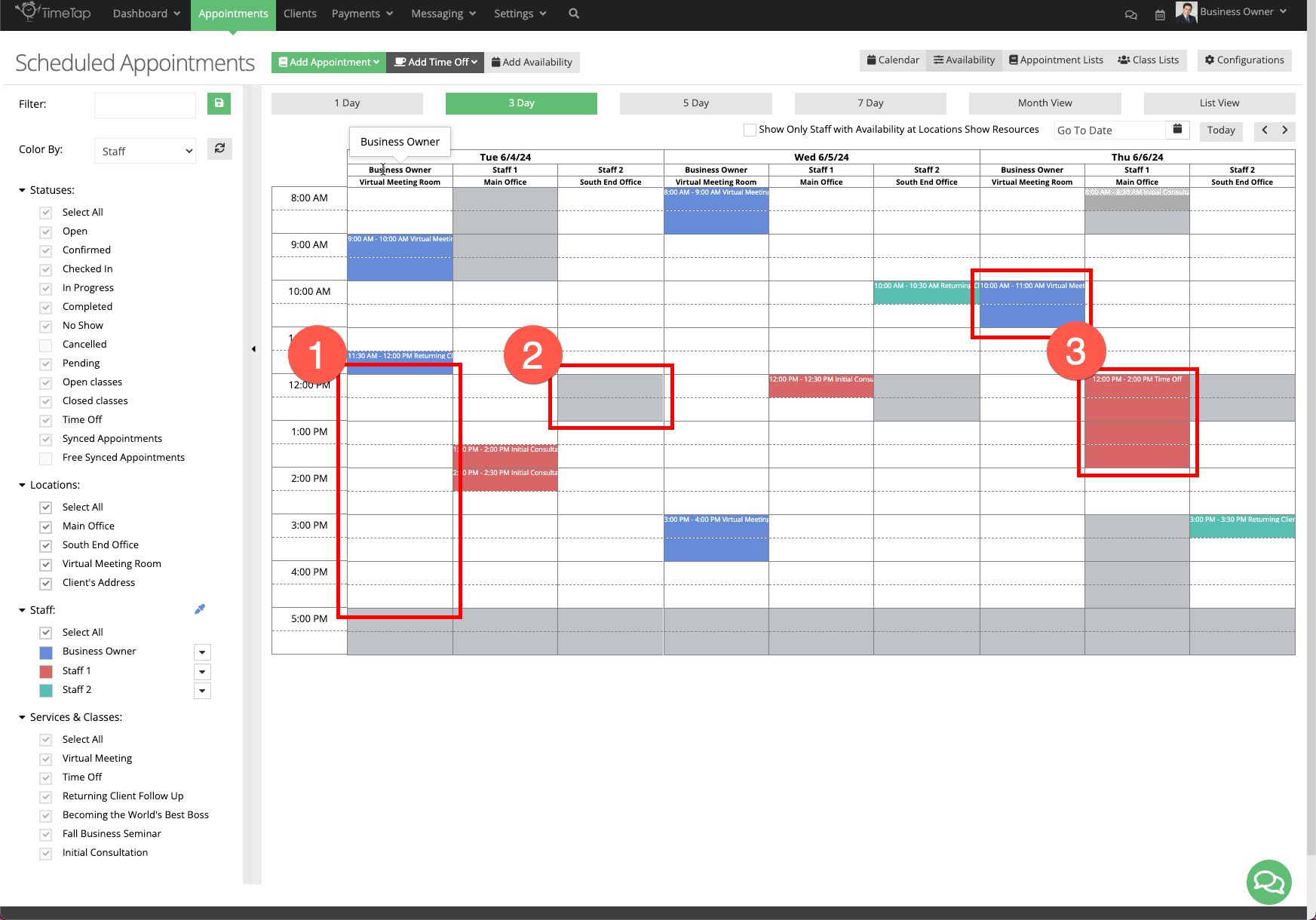 Using the Availability View – TimeTap