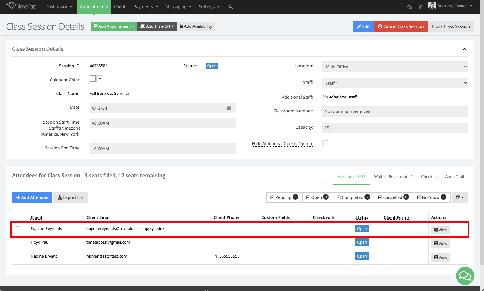 Adding Attendees to a Class Session – TimeTap