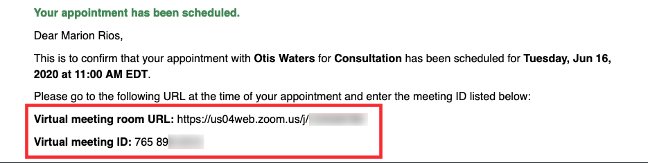 Sharing Virtual Meeting Information For Appointments Scheduled at ...
