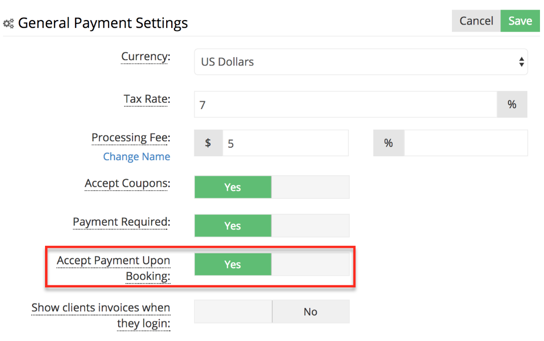 Setting Payment Required – TimeTap