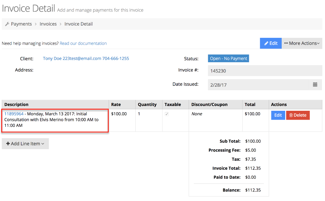 Appointment Invoice Description – TimeTap