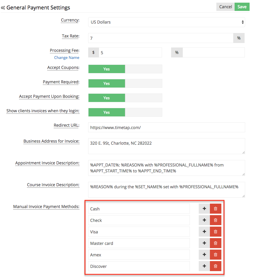 Manual Invoice Payment Methods – TimeTap