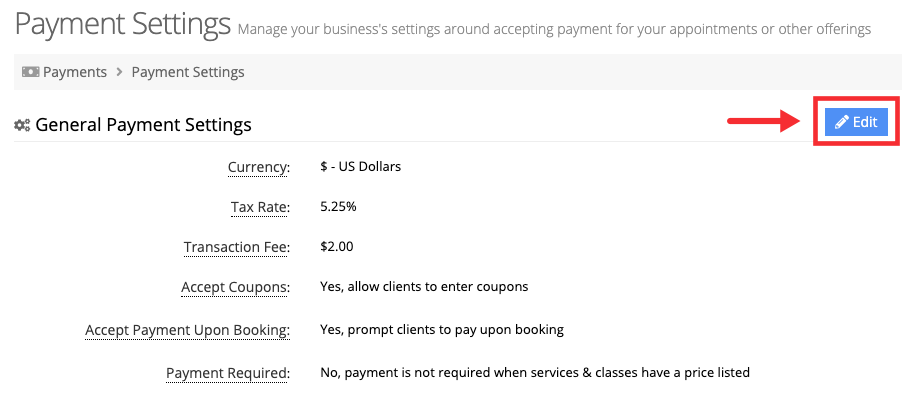Payment Settings – TimeTap