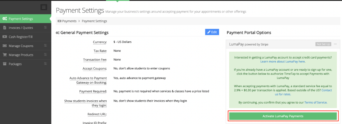LumaPay powered by Stripe – TimeTap
