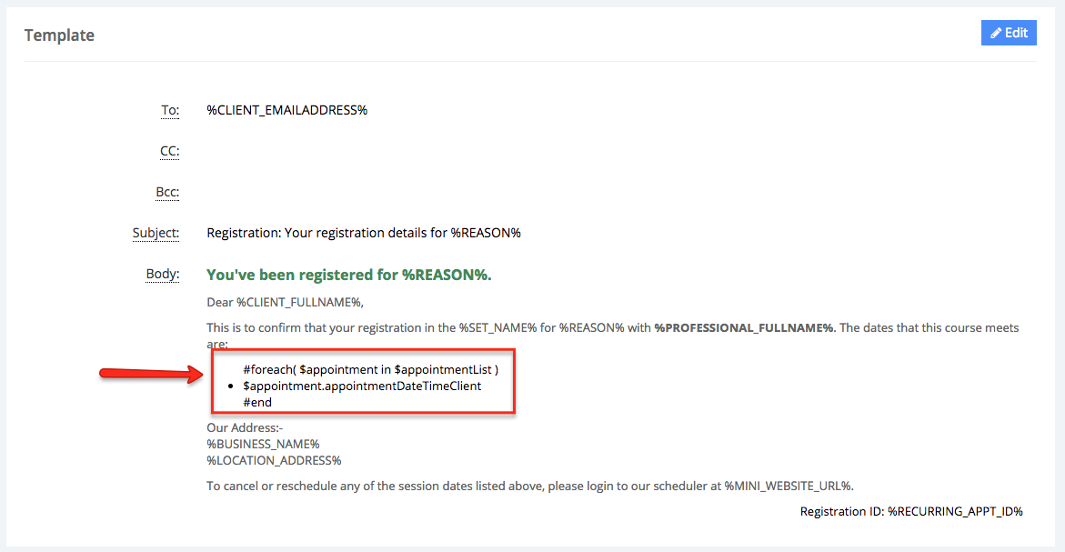 Email Tag List – TimeTap