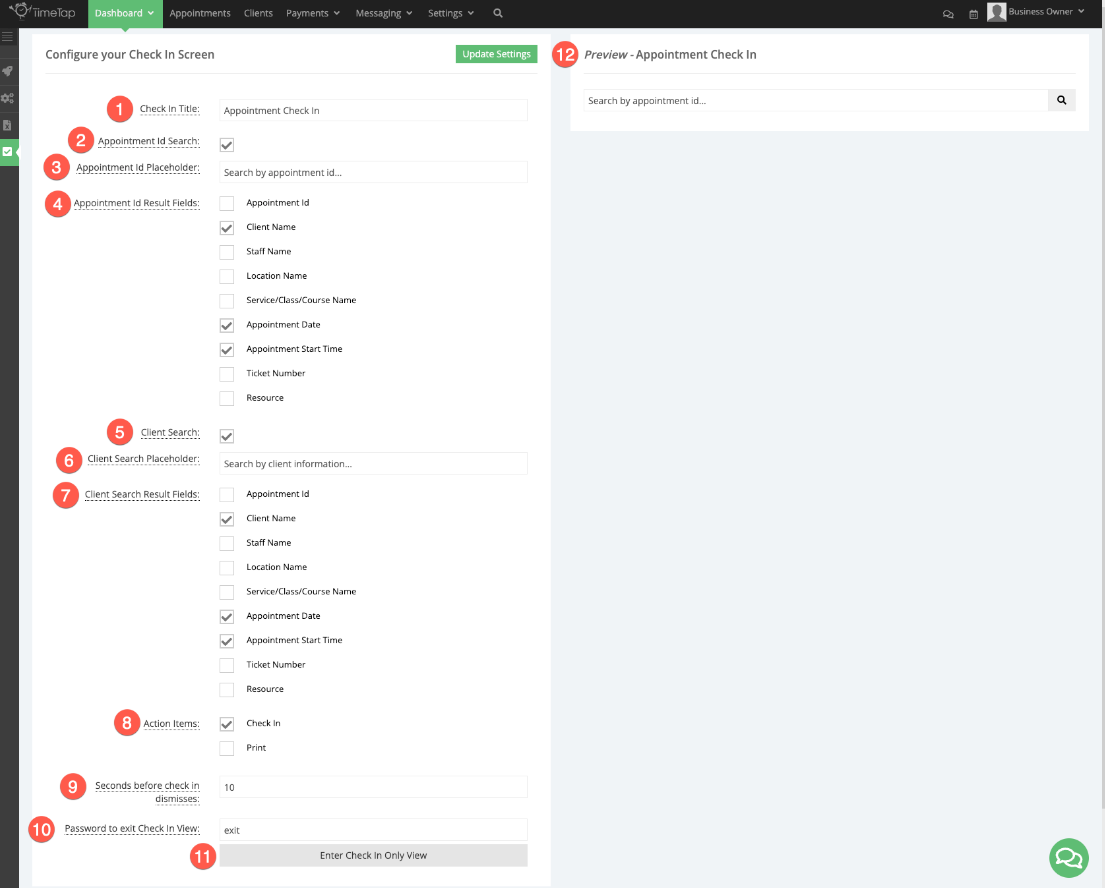 Check In Screen – TimeTap