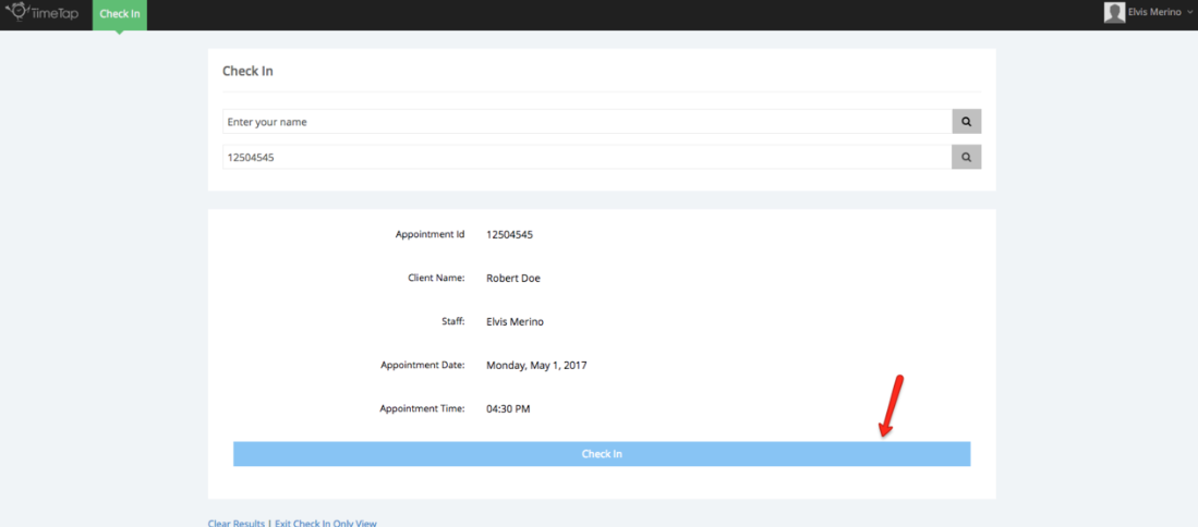 Check In Screen – TimeTap