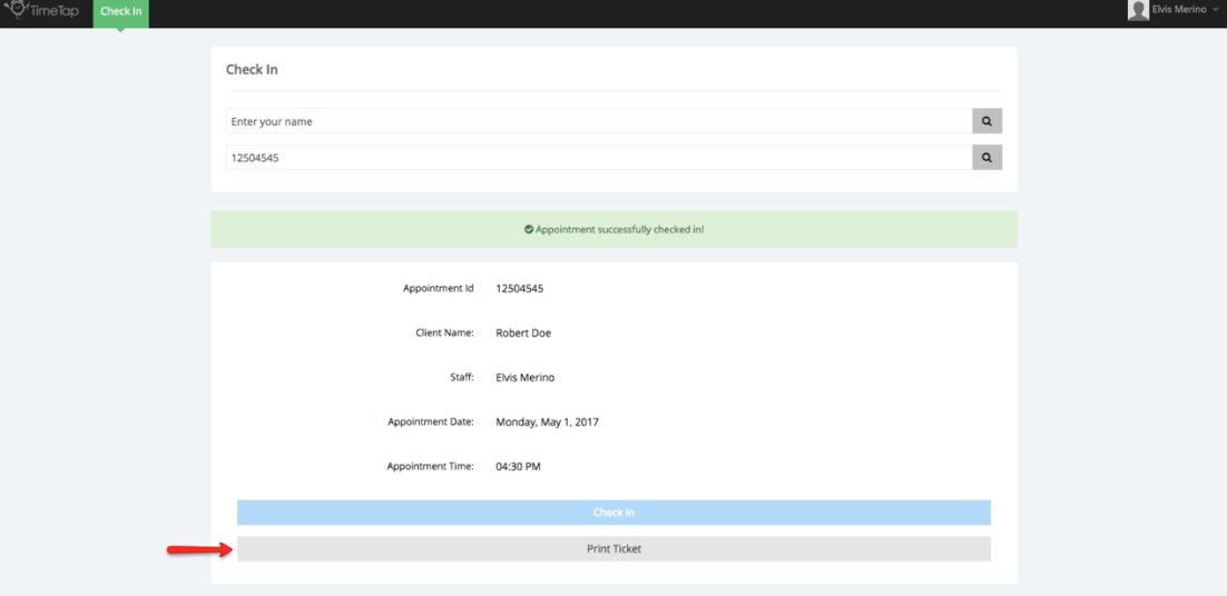 Check In Screen – TimeTap