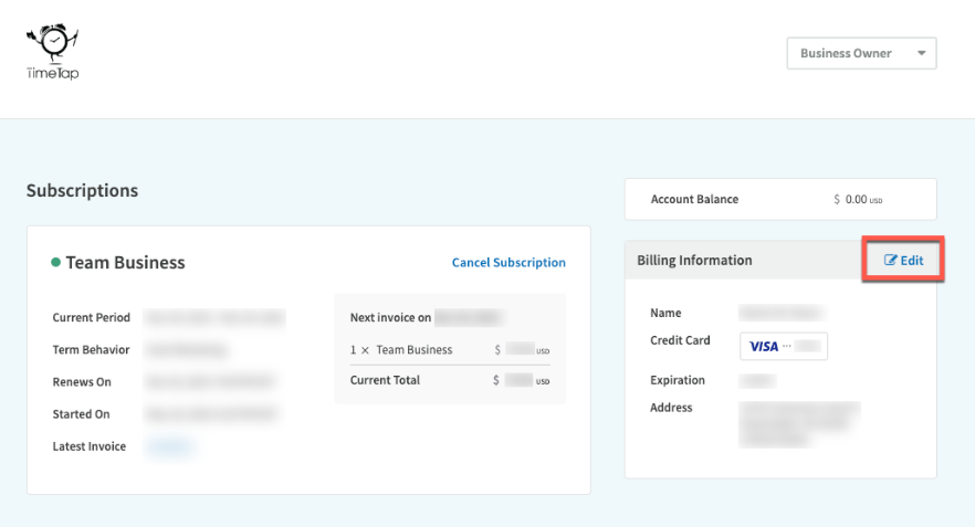 Billing Information – TimeTap