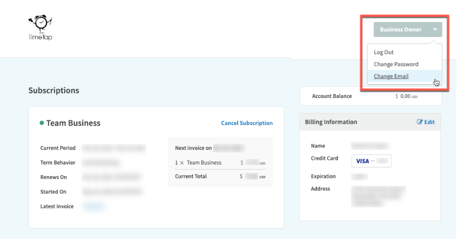 Billing Information – TimeTap