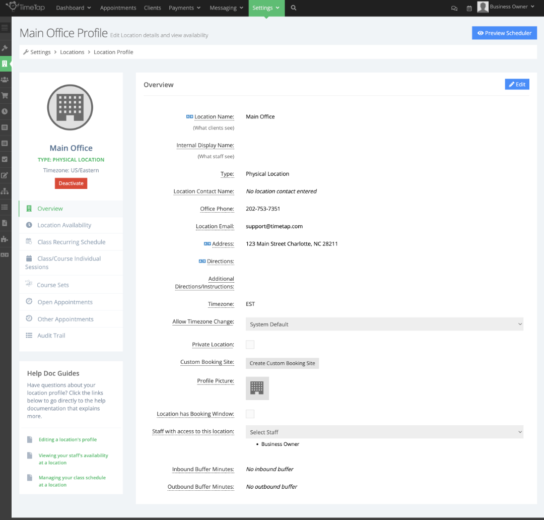 Location Profile – TimeTap