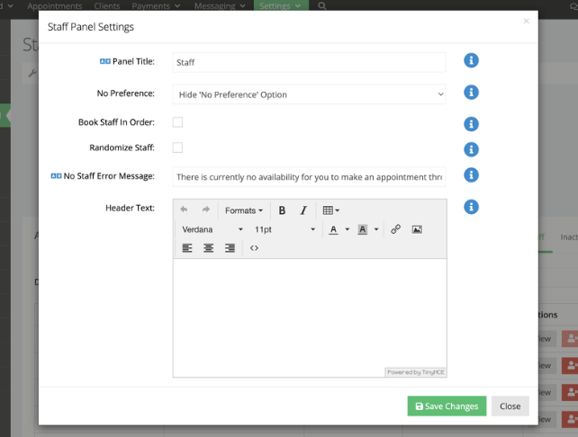 Staff Panel Settings – TimeTap