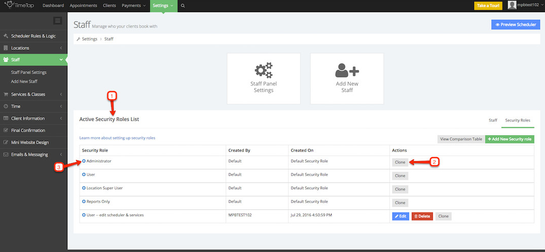 Security Roles – TimeTap