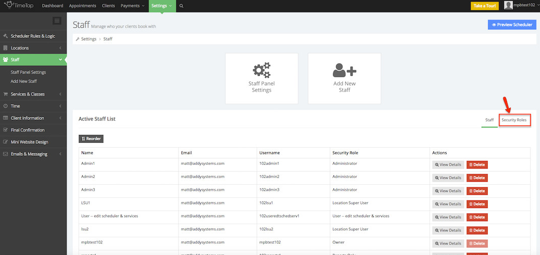 Security Roles – TimeTap
