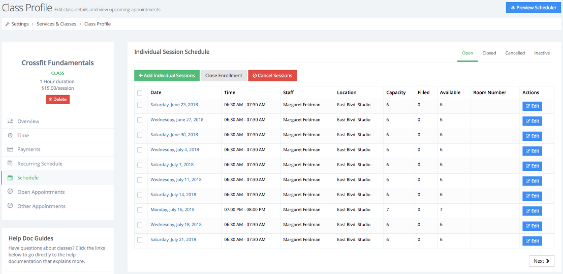 Class Schedule – TimeTap