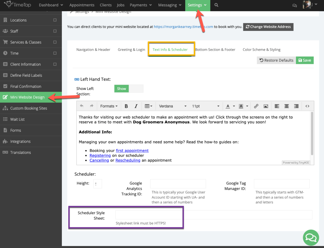 Adding CSS customizations to your scheduler – TimeTap Adding CSS customizations to your scheduler – TimeTap