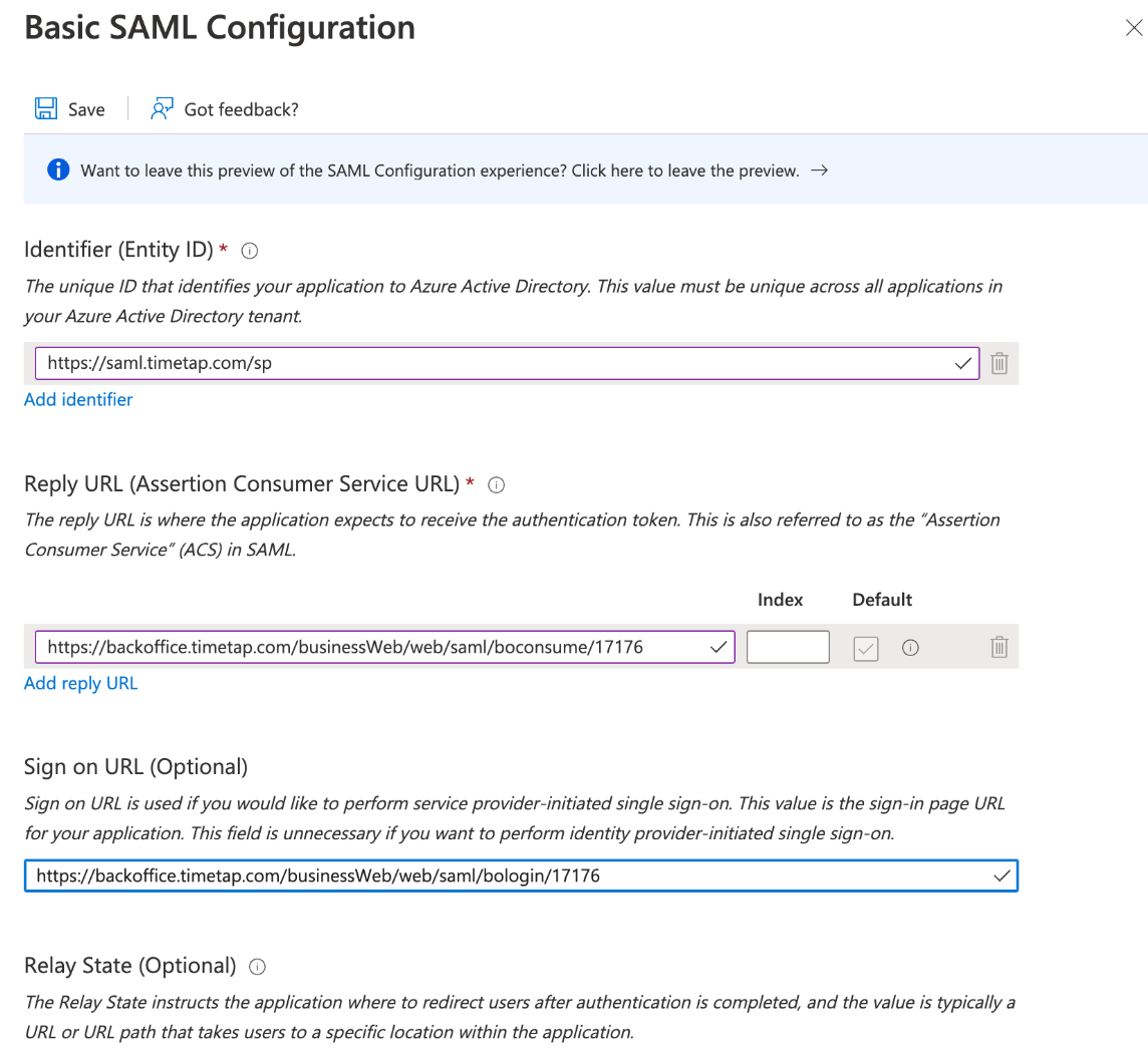 Azure AD (Office 365) for SSO – TimeTap