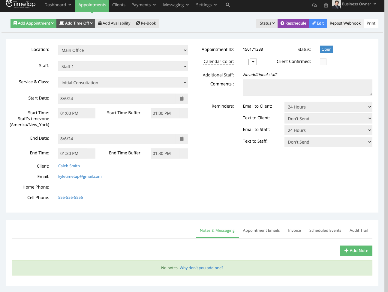 Adding a One Time Appointment – TimeTap