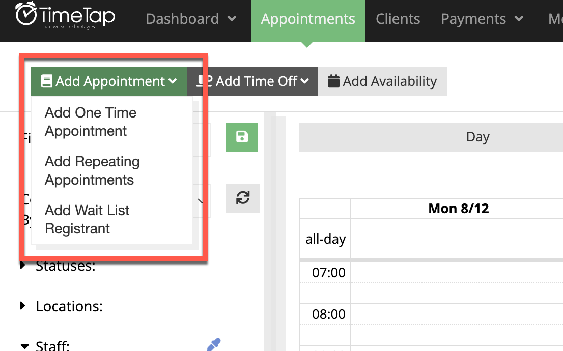About Appointments Added by Staff – TimeTap