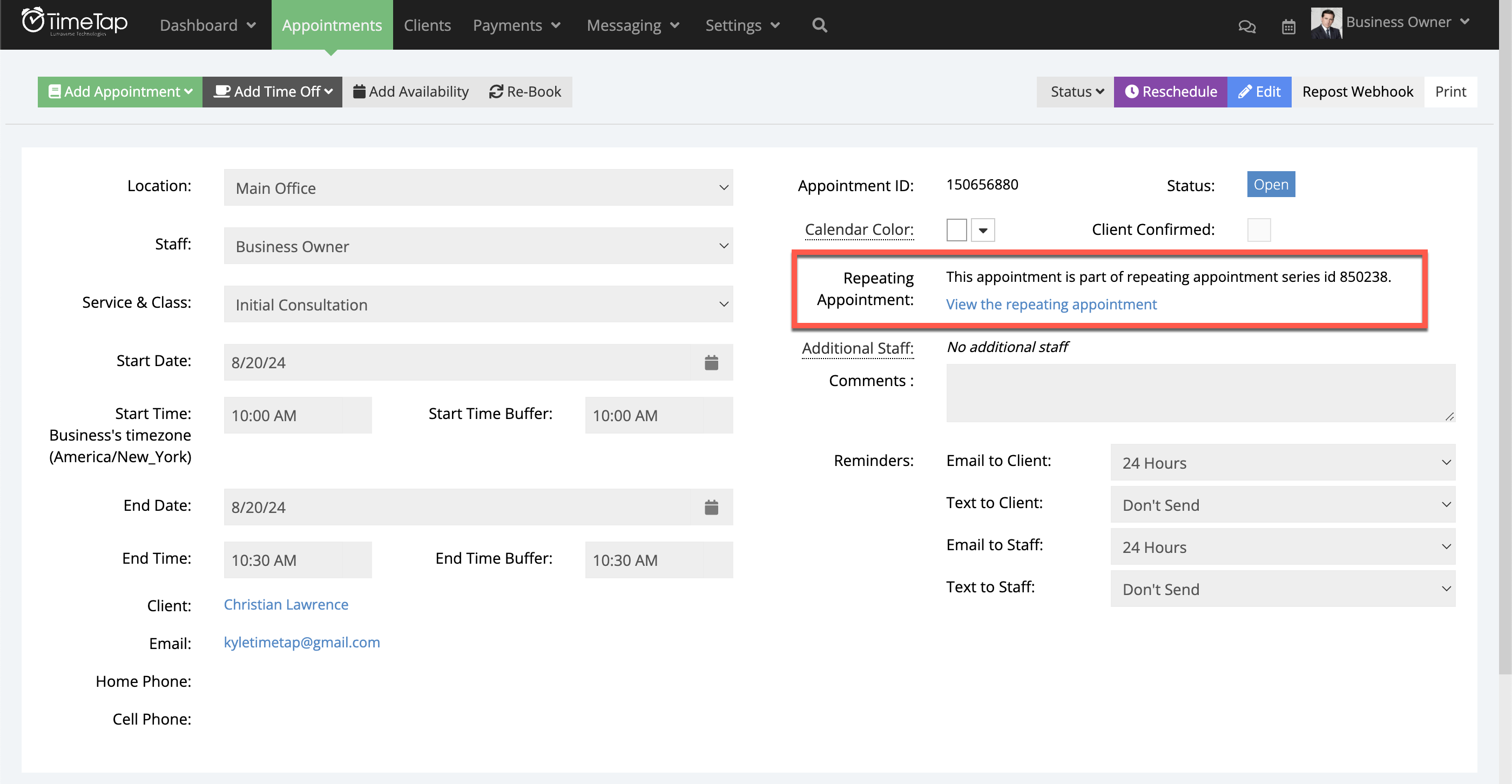 About Repeating Appointments – TimeTap