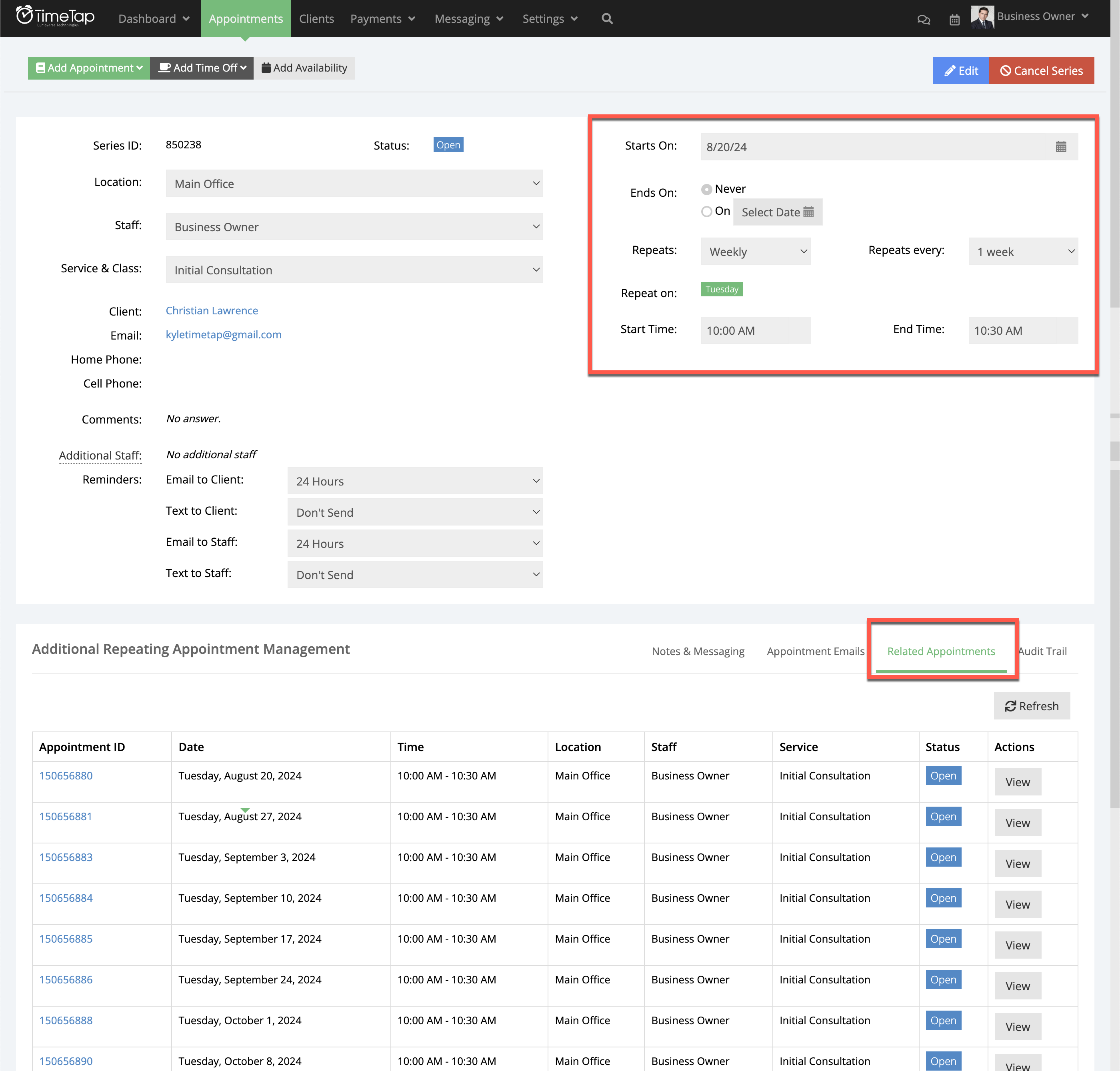 About Repeating Appointments – TimeTap