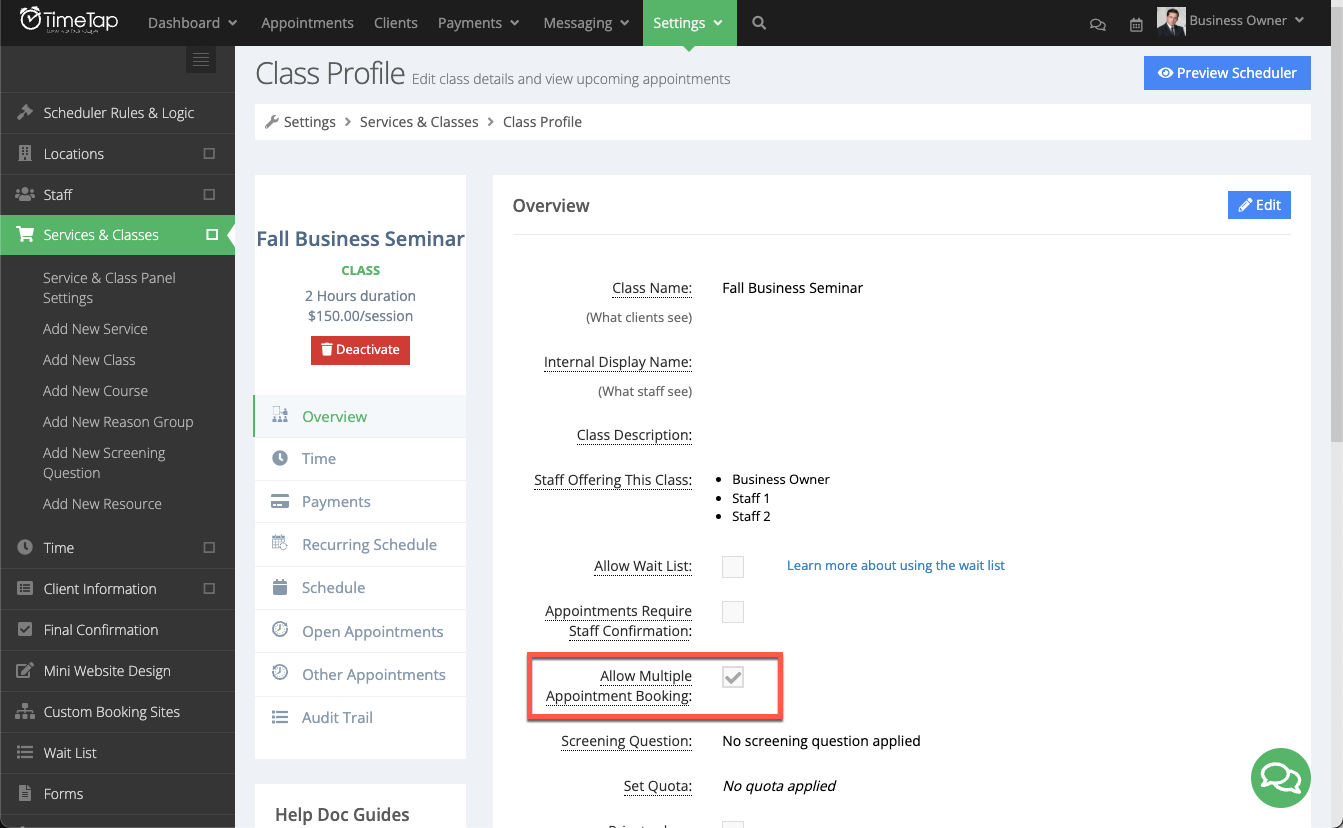 Allowing Clients to Book Multiple Appointments – TimeTap