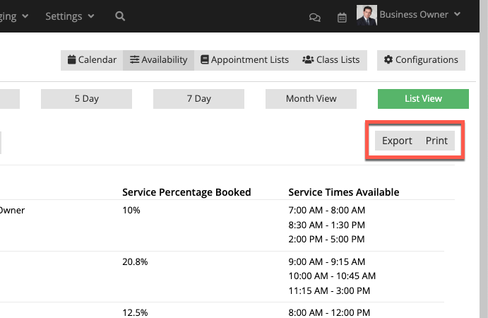 Availability List View – TimeTap