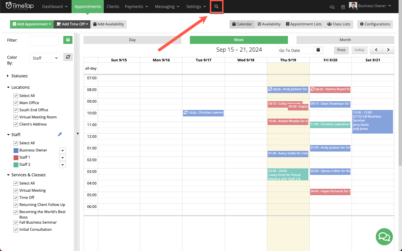 Using the Appointment/Client Quick Search – TimeTap