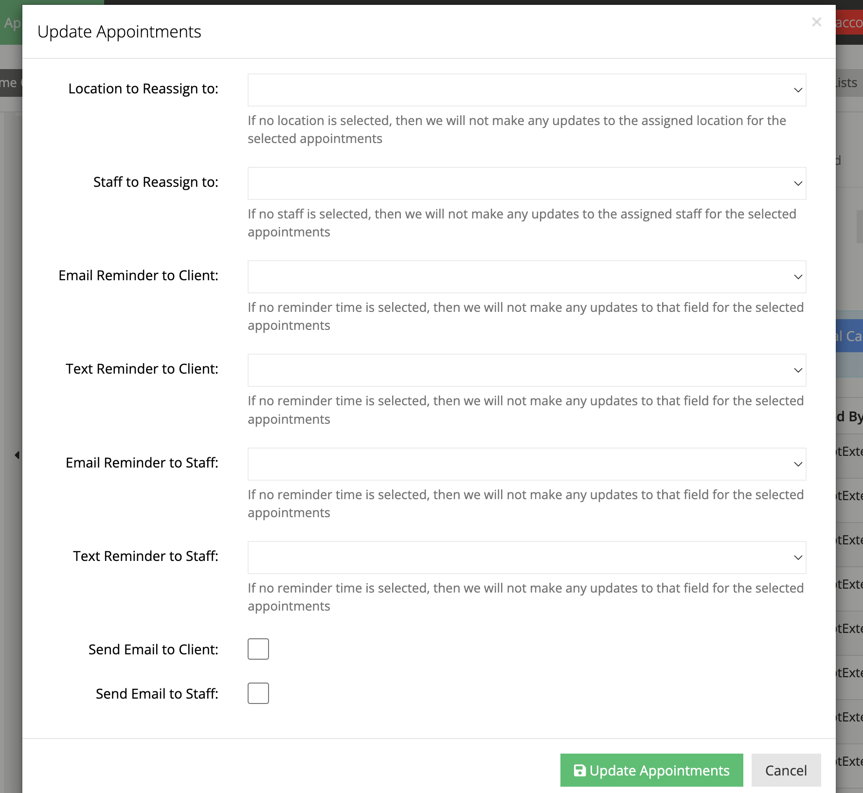 Bulk Updating Open Appointments – TimeTap