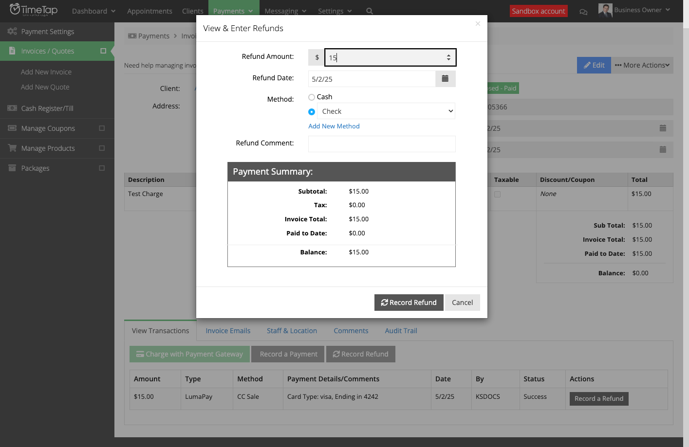 How do I refund a transaction? – TimeTap