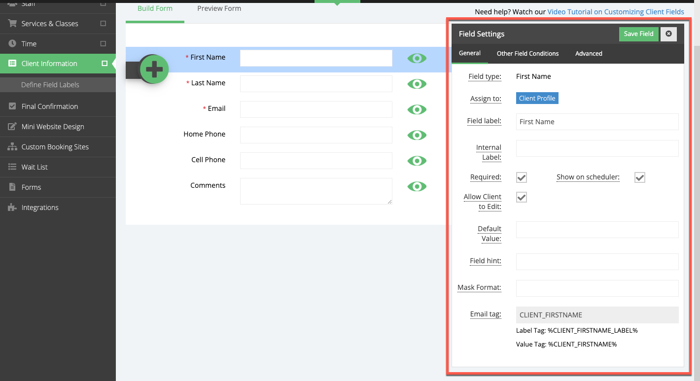 Client Information Fields – TimeTap