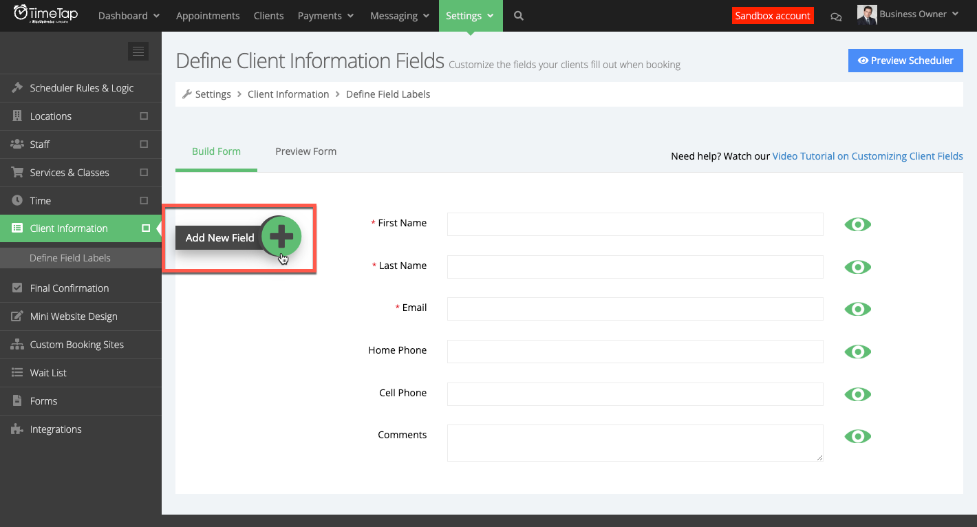 Client Information Fields – TimeTap