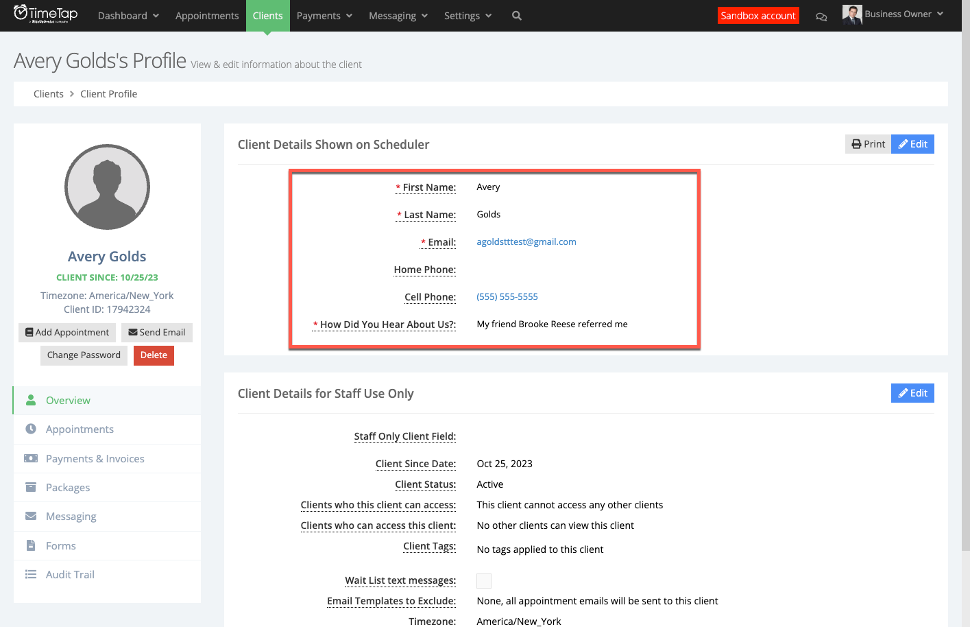 Client Profile vs Appointment Detail Fields – TimeTap