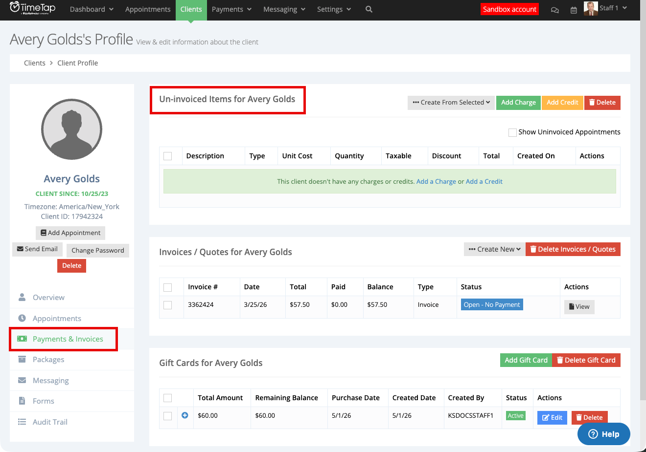 Adding Charges and Credits – TimeTap