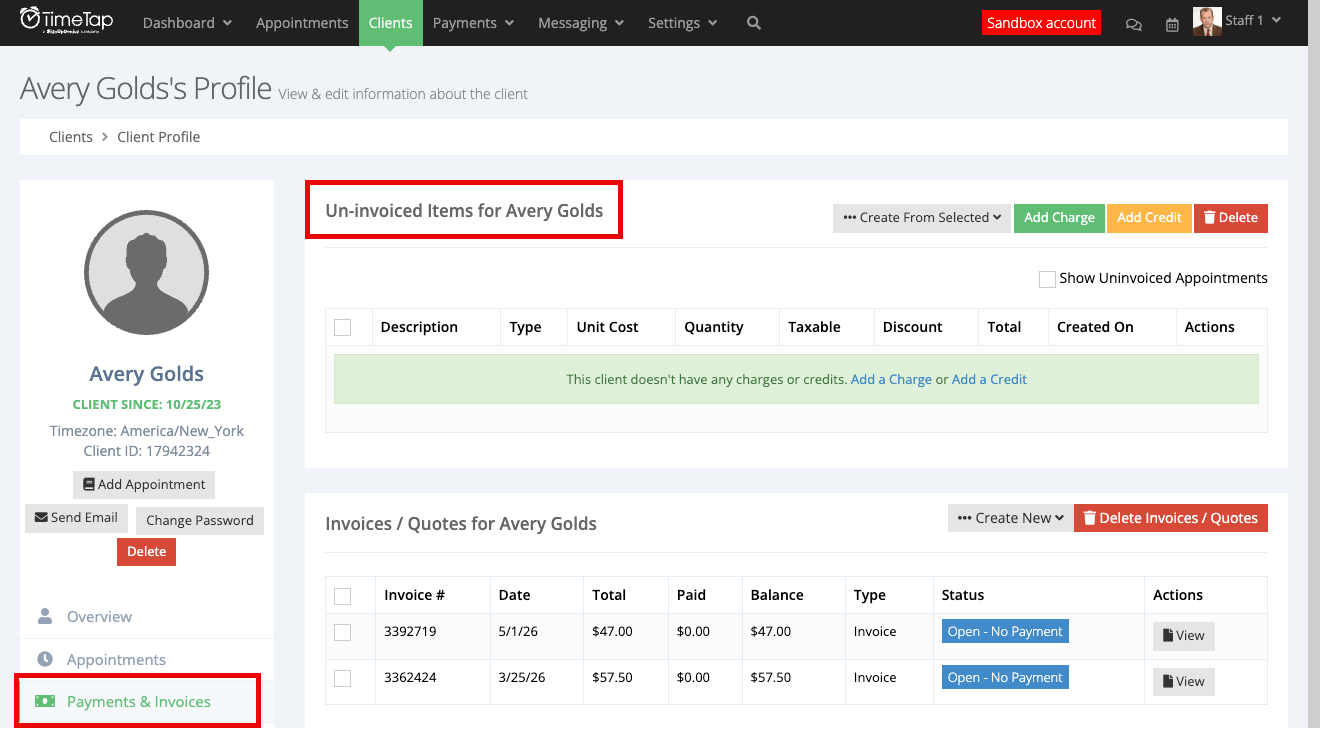 Creating Invoices from Charges and Credits – TimeTap